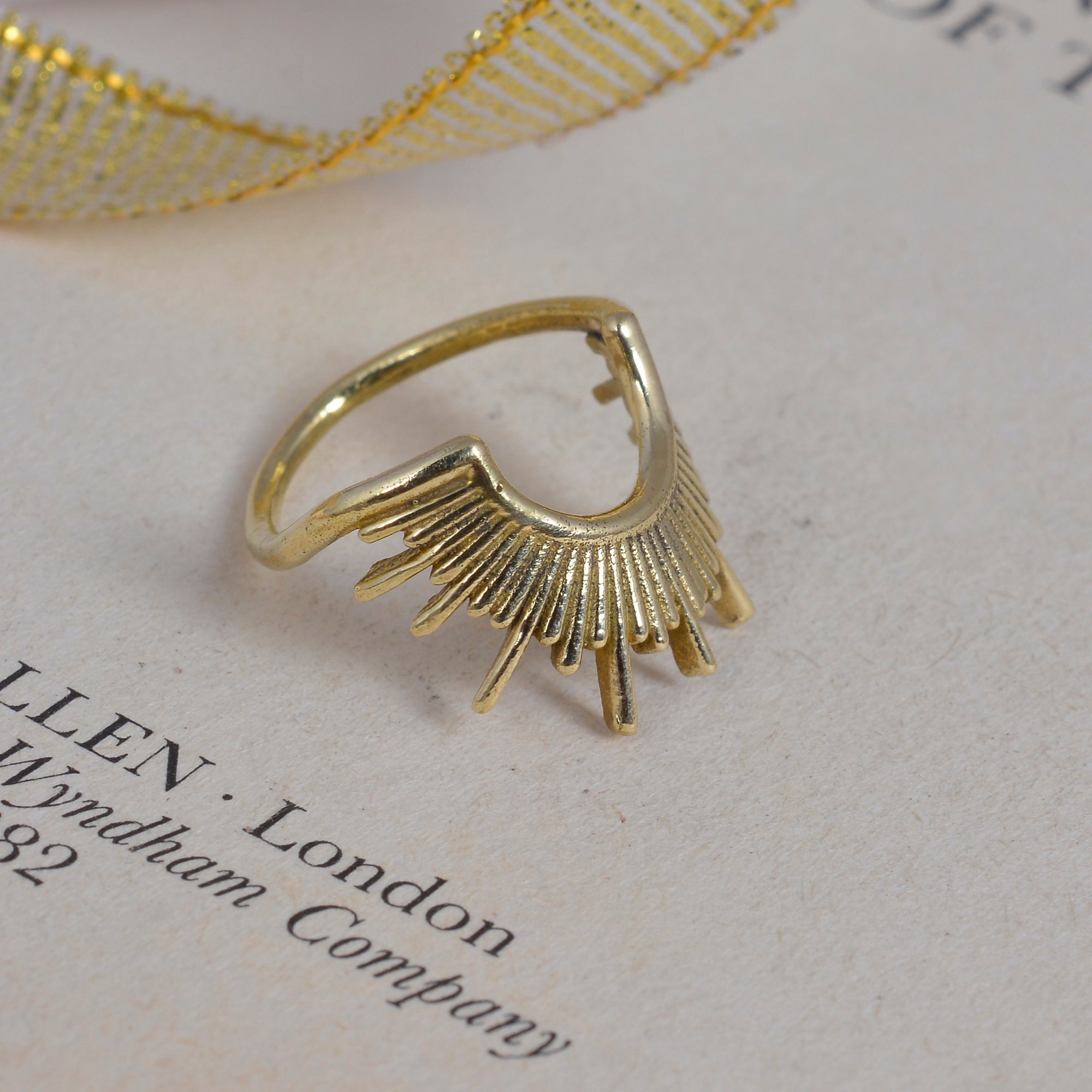 Gold sun ring gold stacking ring sunburst ring Celestial | Etsy