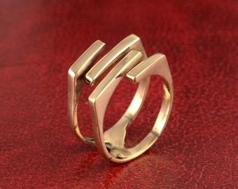 Antique Gold GEOMETRIC Ring, Big Statement Abstract Modern Ring Boho ...