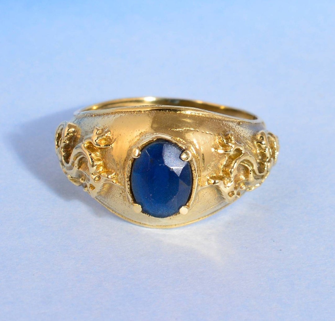 Blue Jade Ring Gift for Her Brass Ring Statement Ring - Etsy