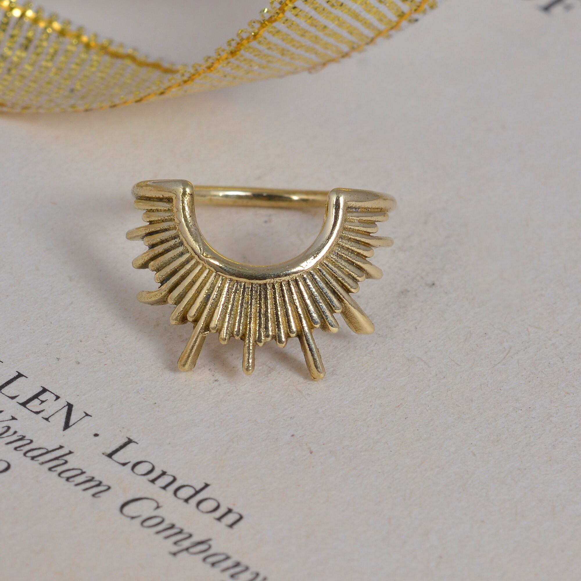 Gold sun ring gold stacking ring sunburst ring Celestial | Etsy