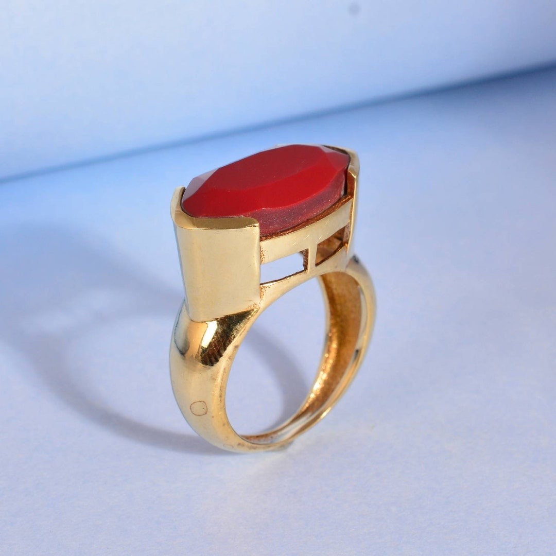 Handmade Ring, Gemstone Ring, Brass Ring, Red Jade Ring, Promise Ring ...