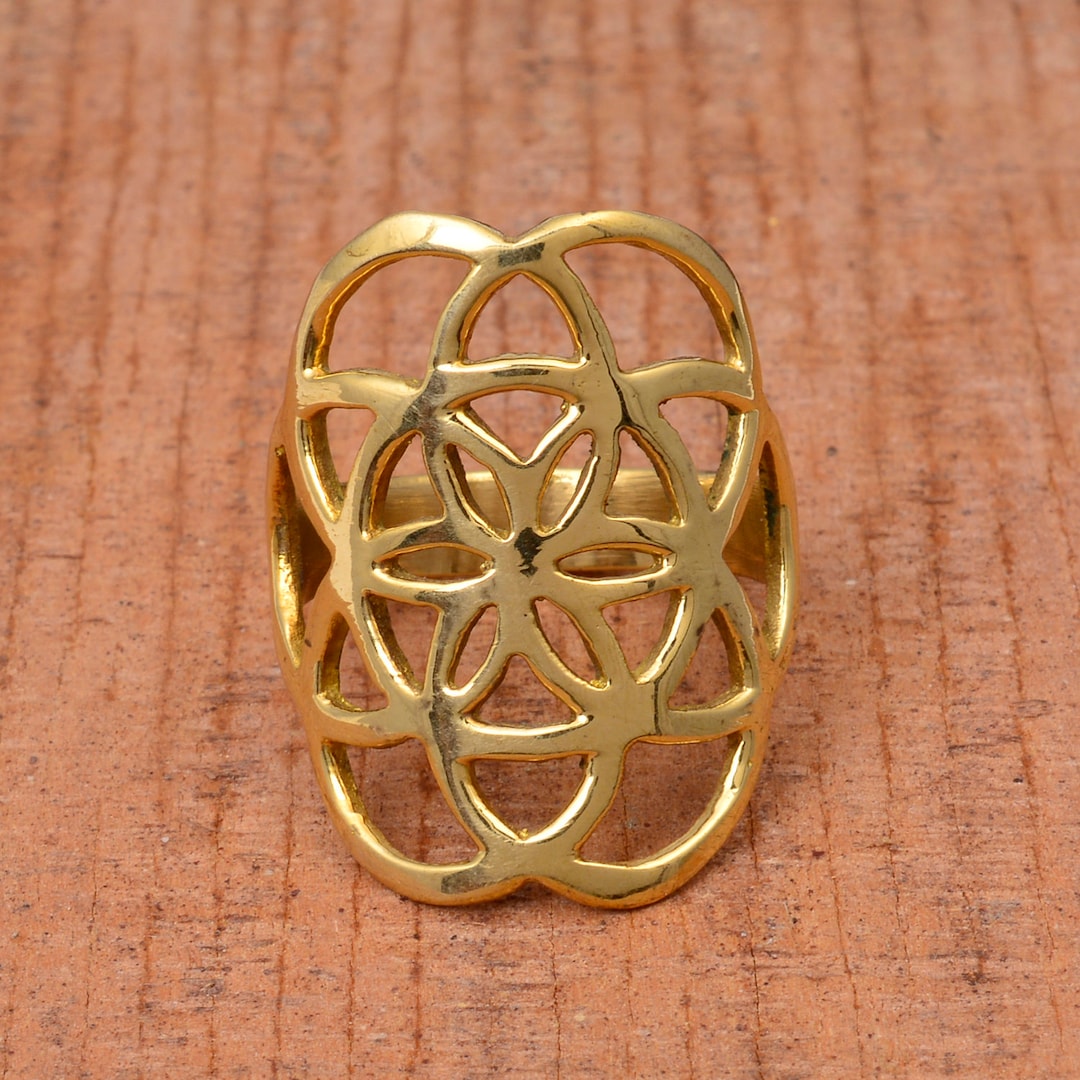 Flower of Life Ring, 18k Gold Ring, Sacred Geometry Ring, Seed of Life ...
