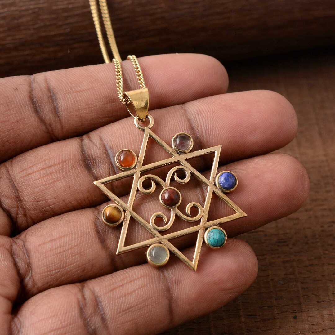 Brass 7 Chakras Stone Pendant, Handmade Pendant,brass Pendant,chakras ...