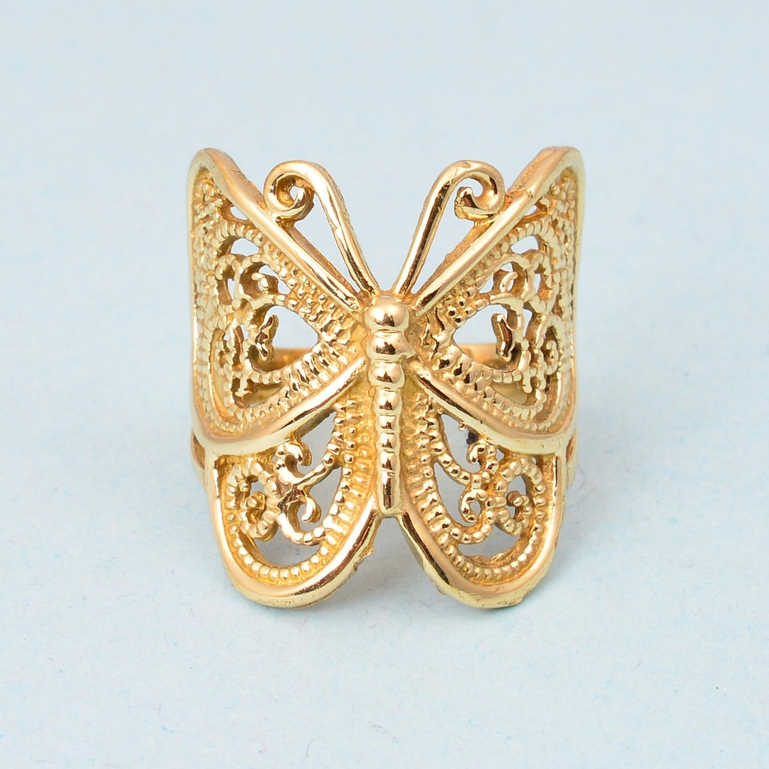 Butterfly Ring Solid Gold Brass Filigree Butterfly Ring Statement Ring ...