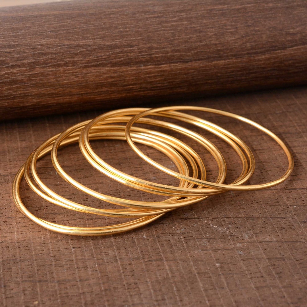 Round Bangles, 18K Gold Filled Jewelry, Smooth Plain Stackable Bangles ...