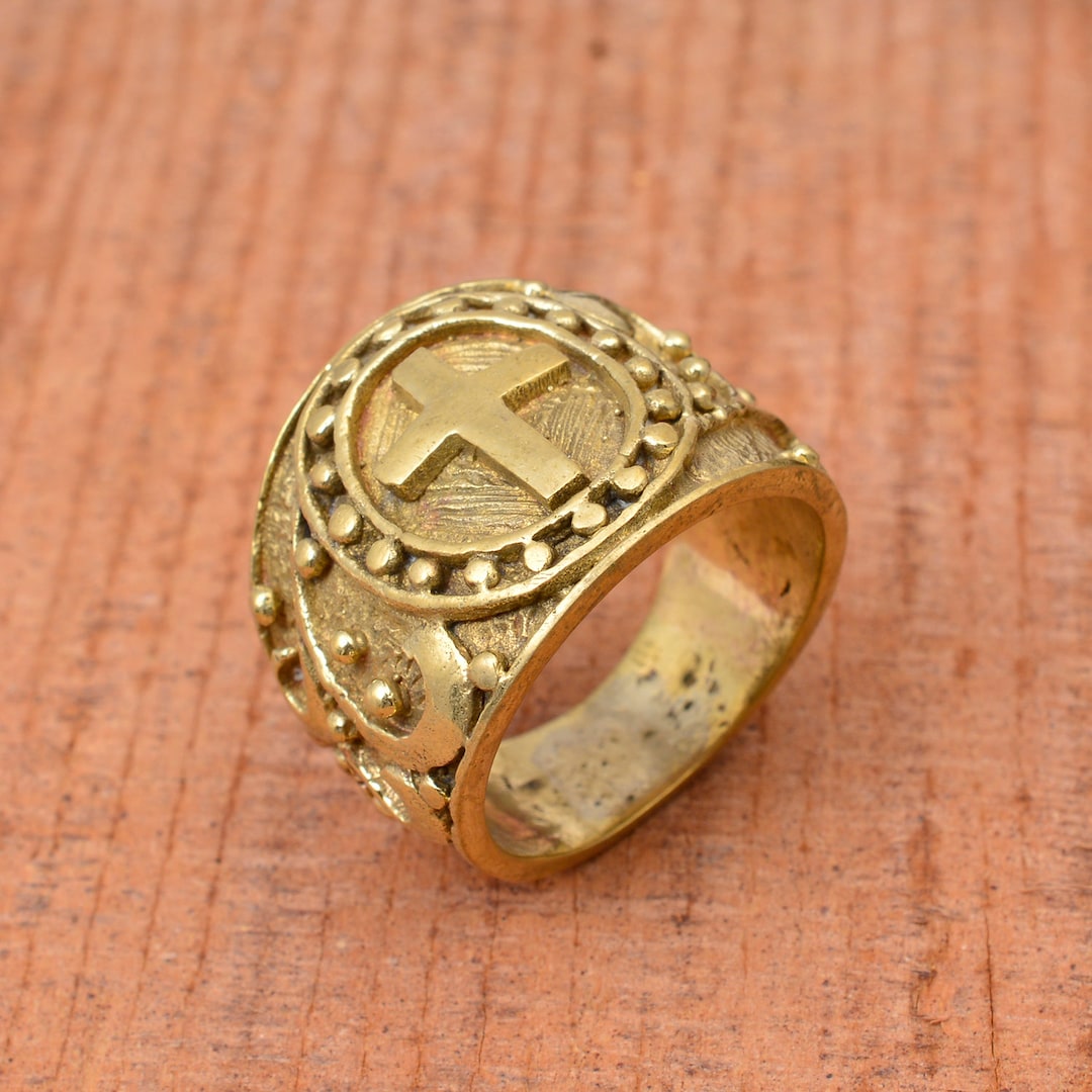 Cross Signet Design Ring, Gold Mens Rings, Jesus Ring, Silver Cross ...