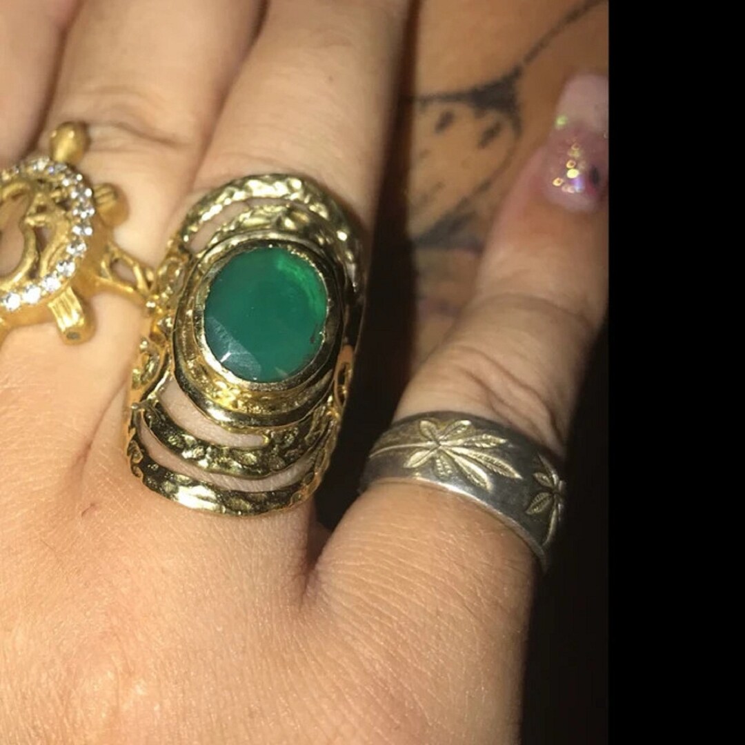 Handmade Green Jade Brass Ring, Boho Ethnic Jewelry - Etsy