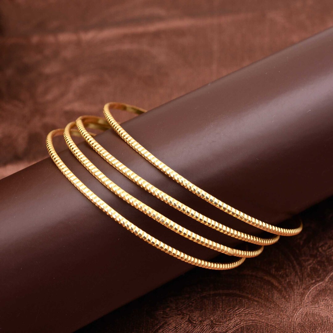 Round Bangles, 18K Gold Filled Jewelry, Smooth Plain Stackable Bangles ...