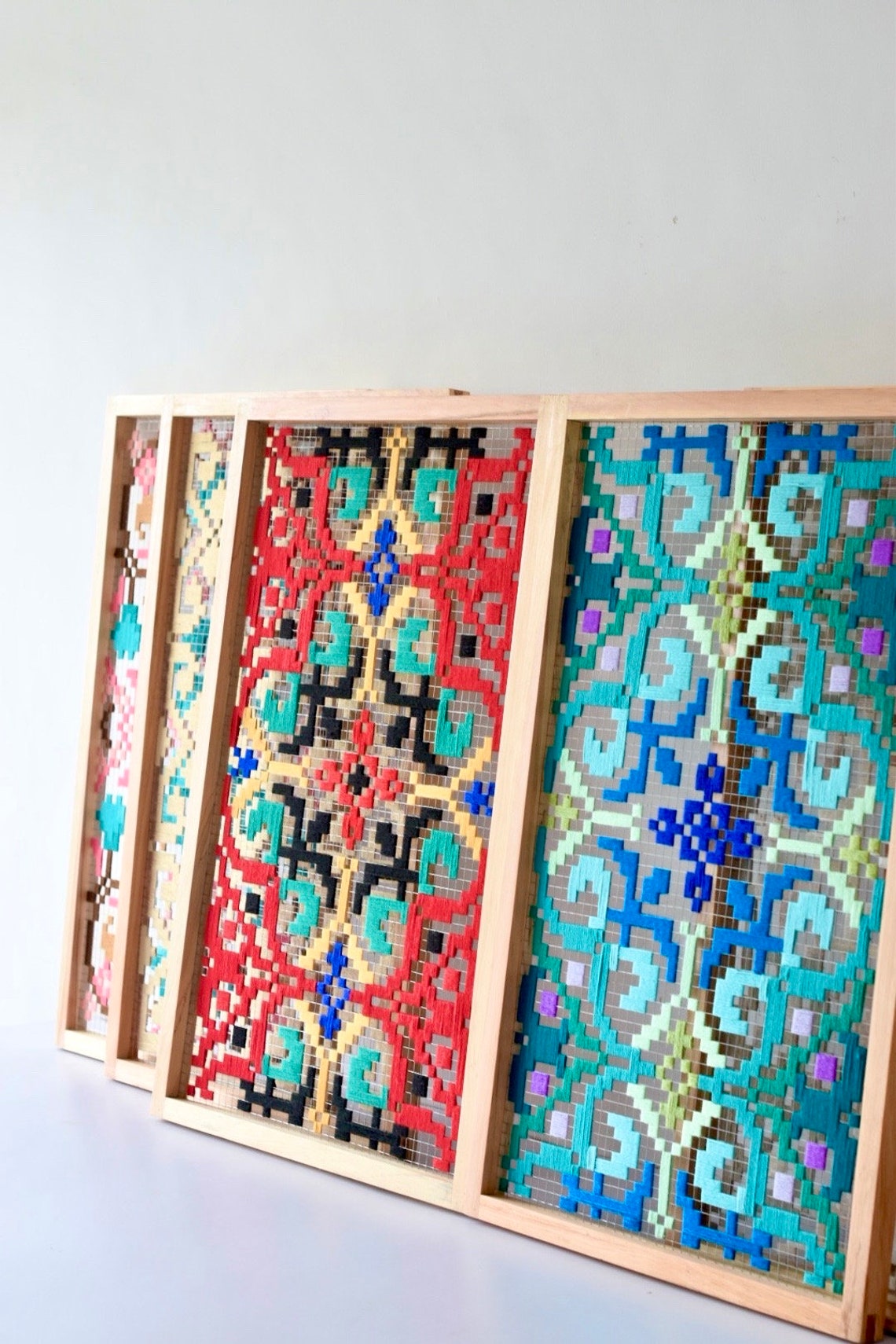 Multicoloured Fiber Art Woven Wall Hanging Modern Geometric Textile ...
