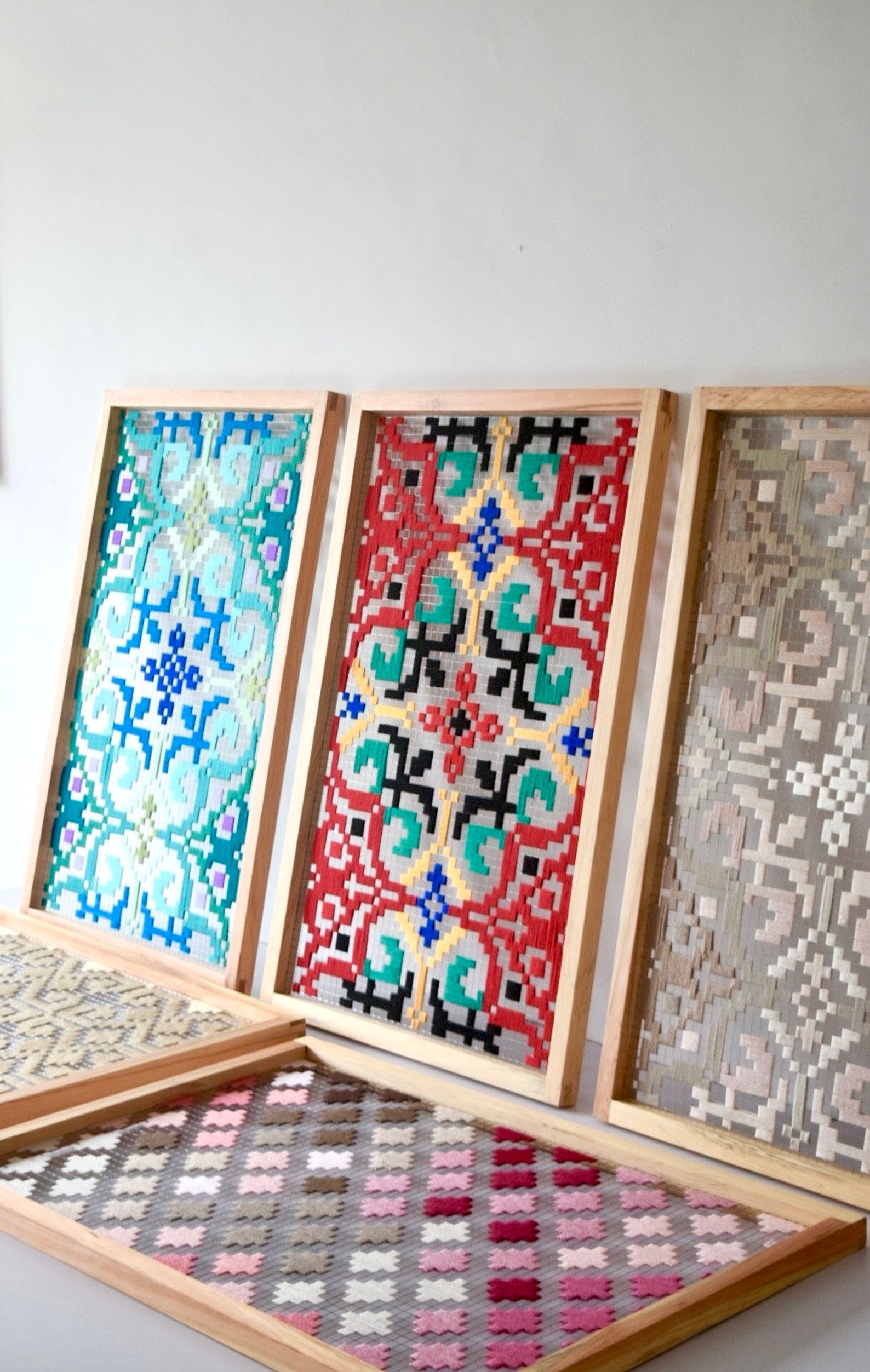 Multicoloured Fiber Art Woven Wall Hanging Modern Geometric Textile ...
