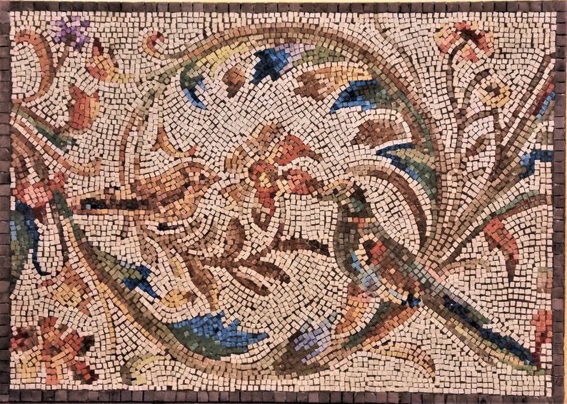 Naturalistic Roman Art Mosaic Frieze With Birds and Acanthus, Roman ...