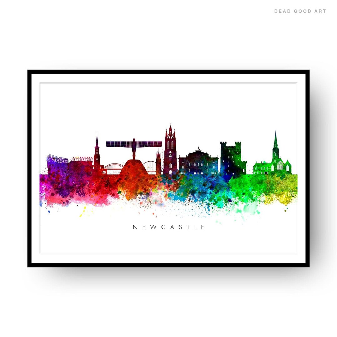 Newcastle England Skyline, Cityscape Art Print, Wall Art, Watercolor ...
