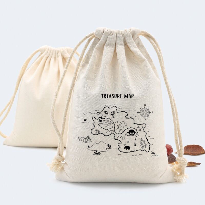 Treasure Map Cotton Favor Bag: Custom Pirate Party Drawstring Bag - Etsy