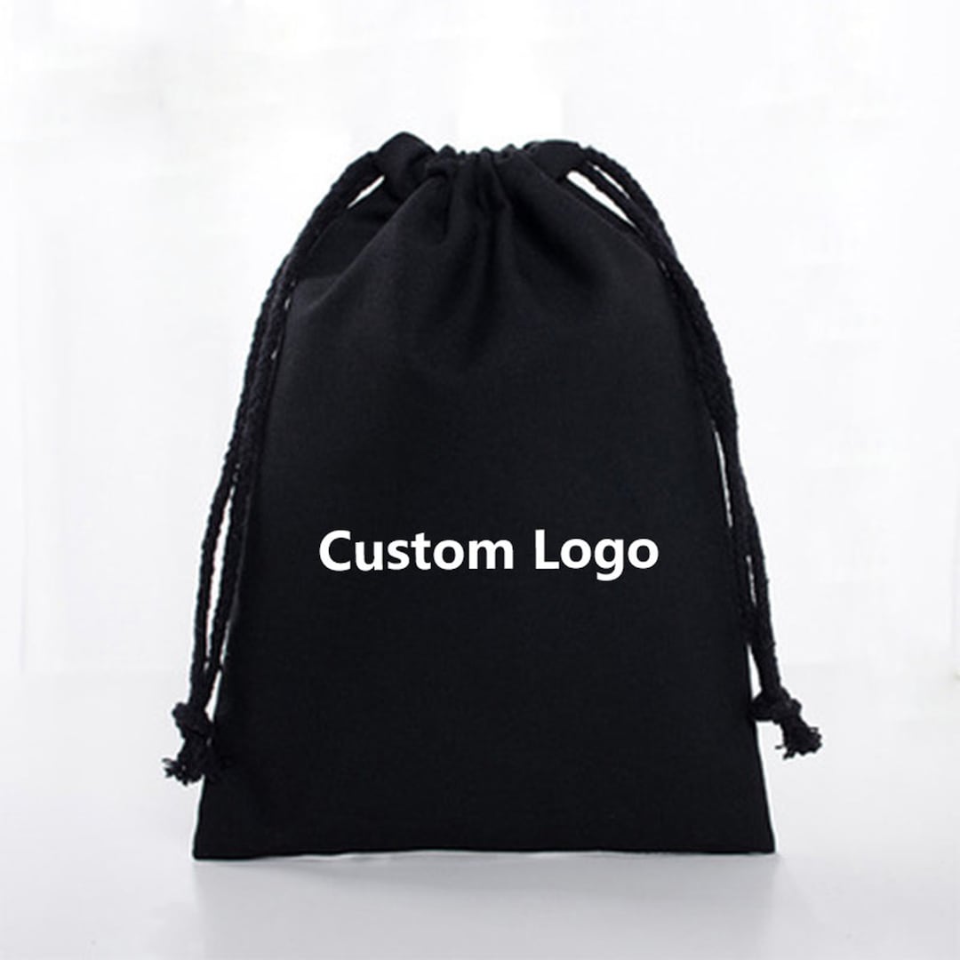 Black Cotton Bag With Black Drawstring , Jewelry Bag, Custom Logo ...