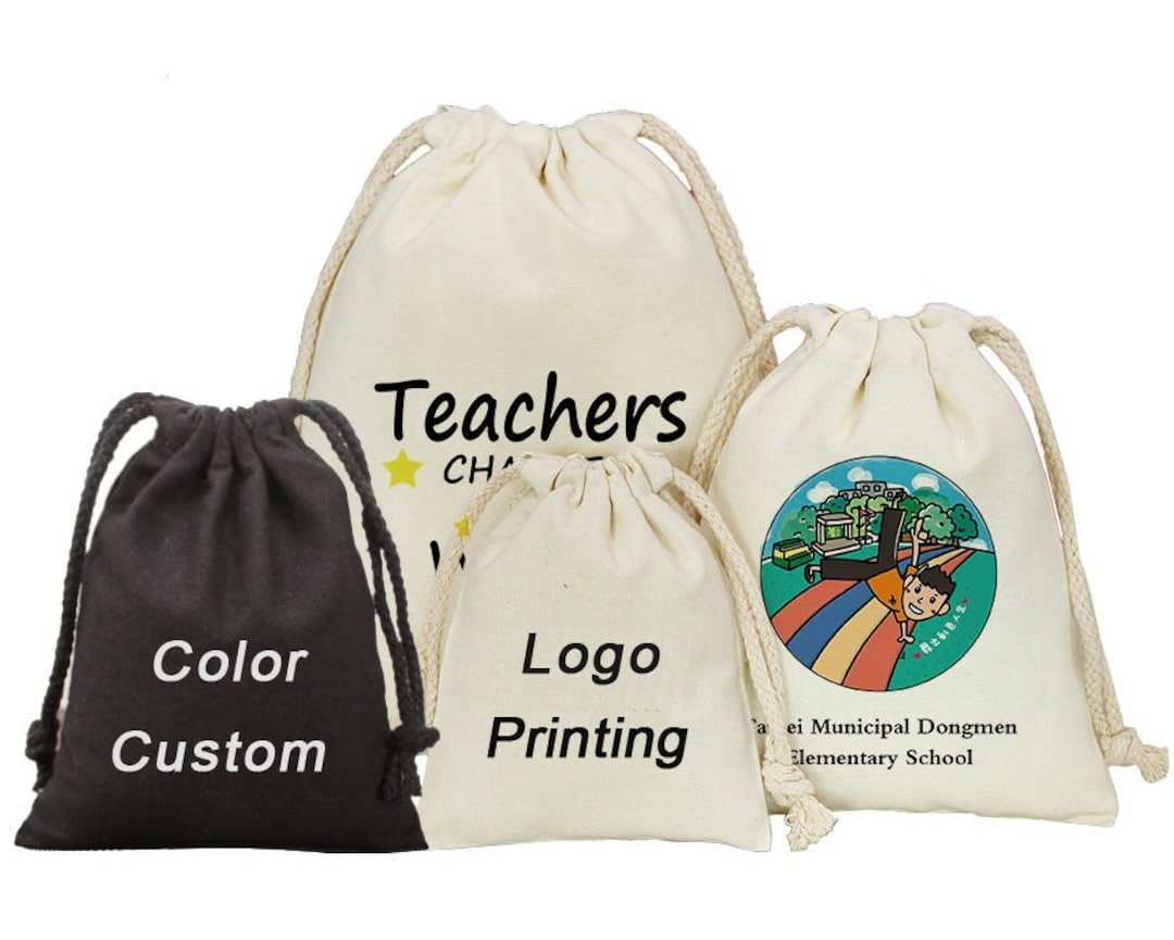 Custom Cotton Drawstring Favor Bags: Personalized Logo Printing - Etsy