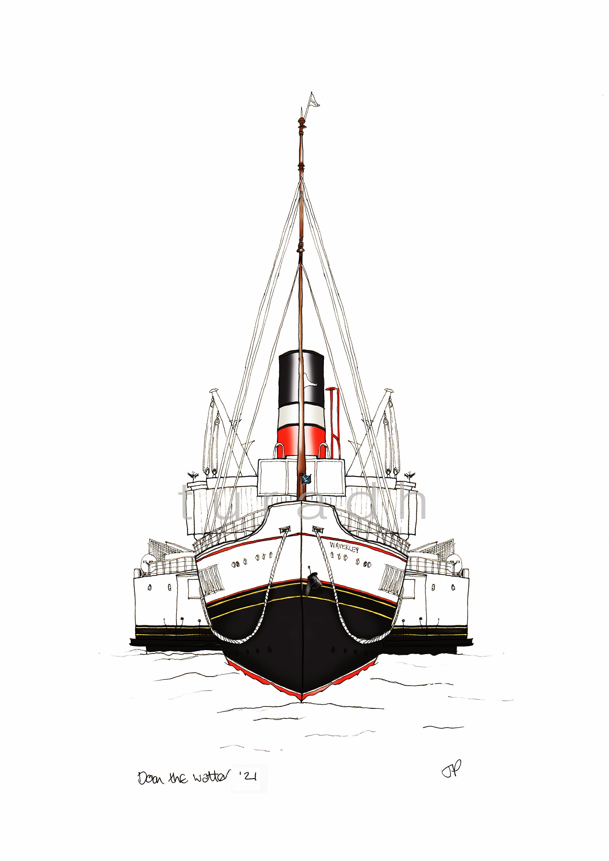 Set of 3, Waverley Paddle Steamer Sketch, 'doon the Watter', Framed ...