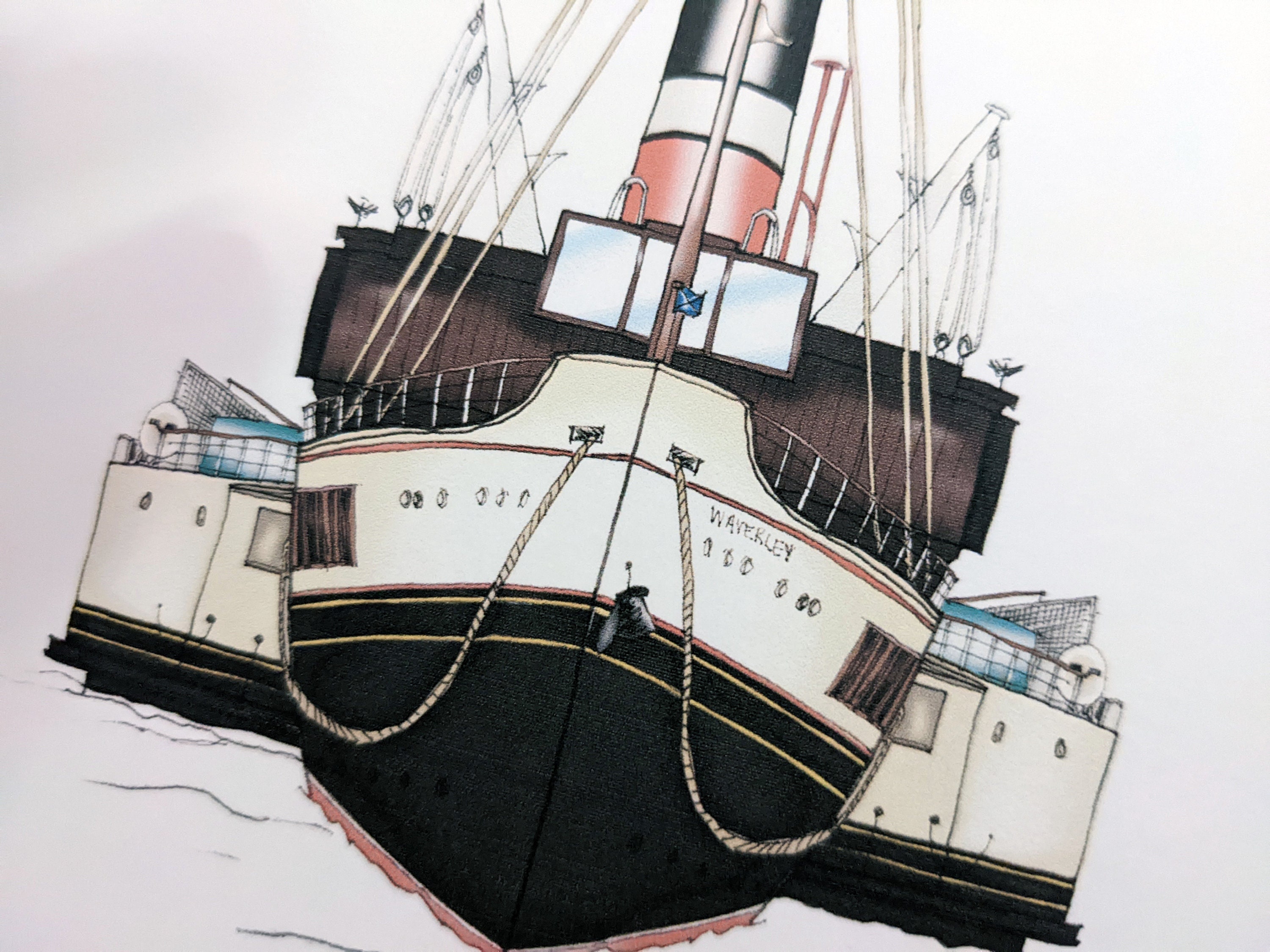 Waverley Paddle Steamer Sketch, 'doon the Watter', Framed Print, Colour ...