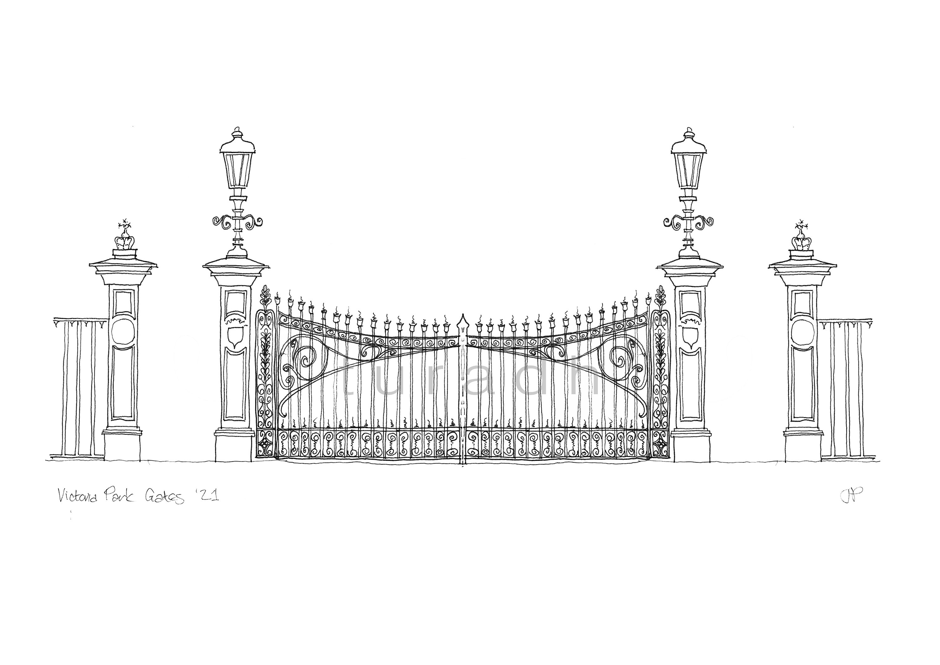 Victoria Park Gates Sketch, Framed Print, Colour, 42x30cm Frame in ...