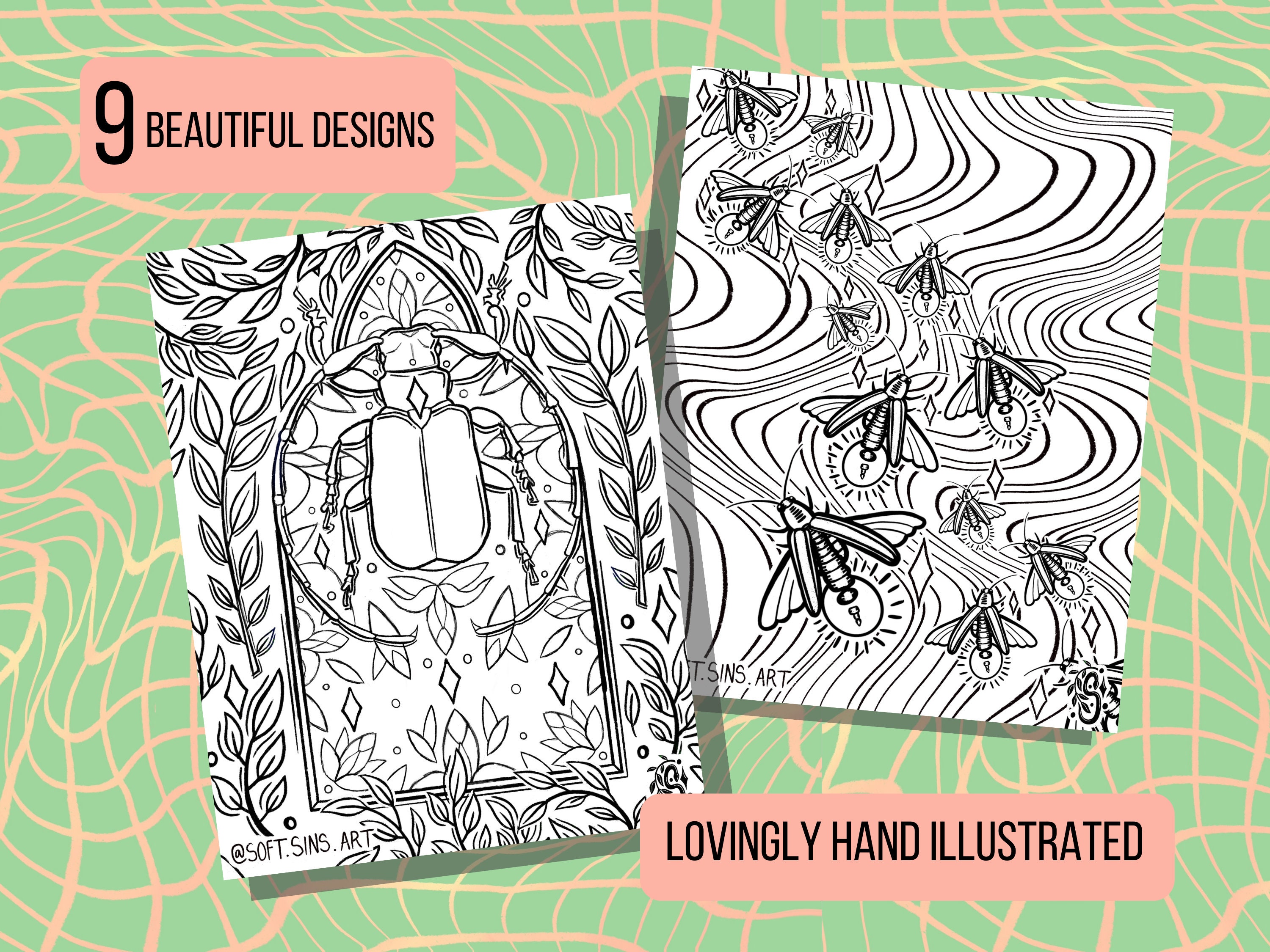 Ethereal Insects Adult Coloring Pages - Etsy