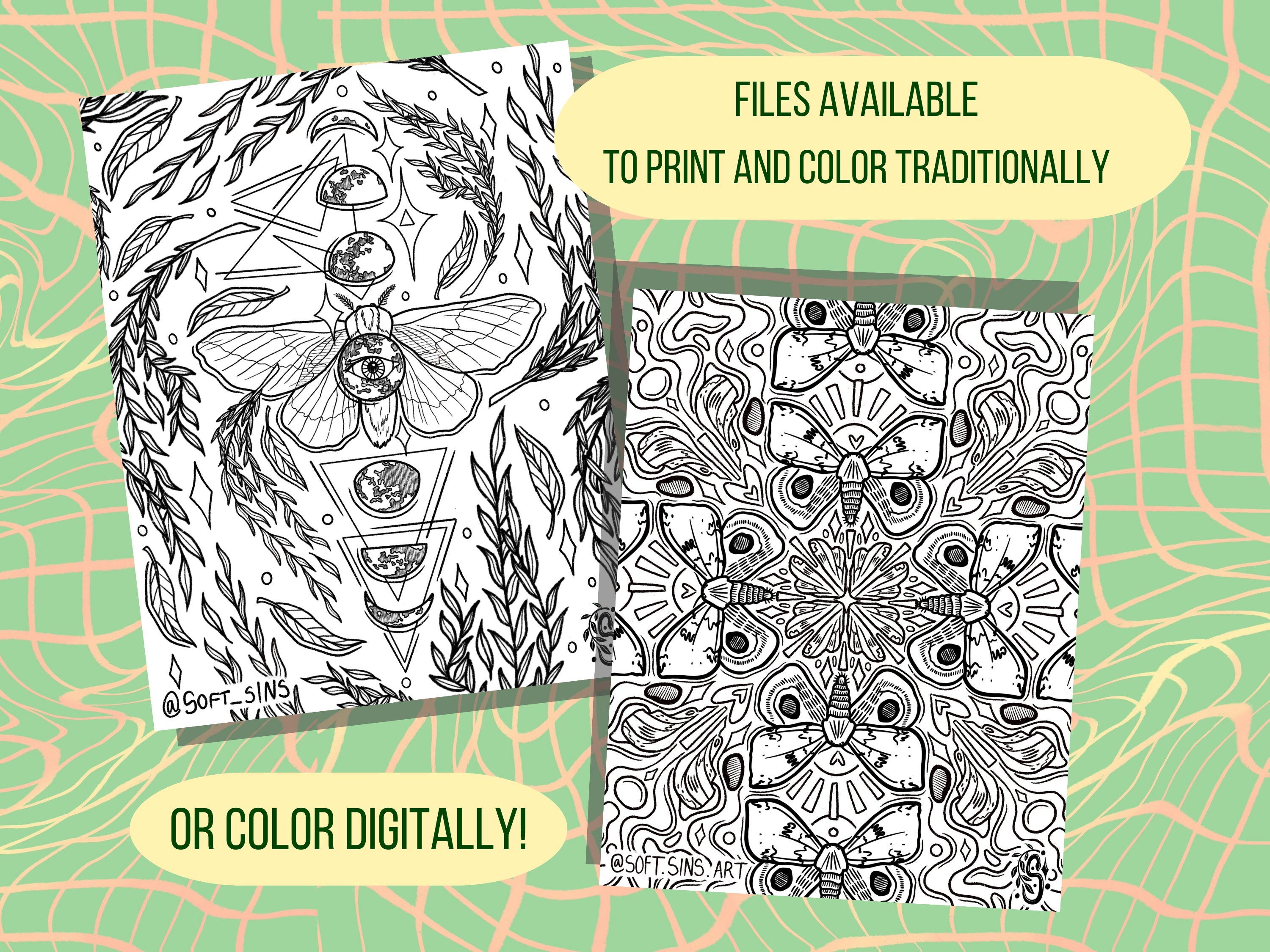 Ethereal Insects Adult Coloring Pages - Etsy