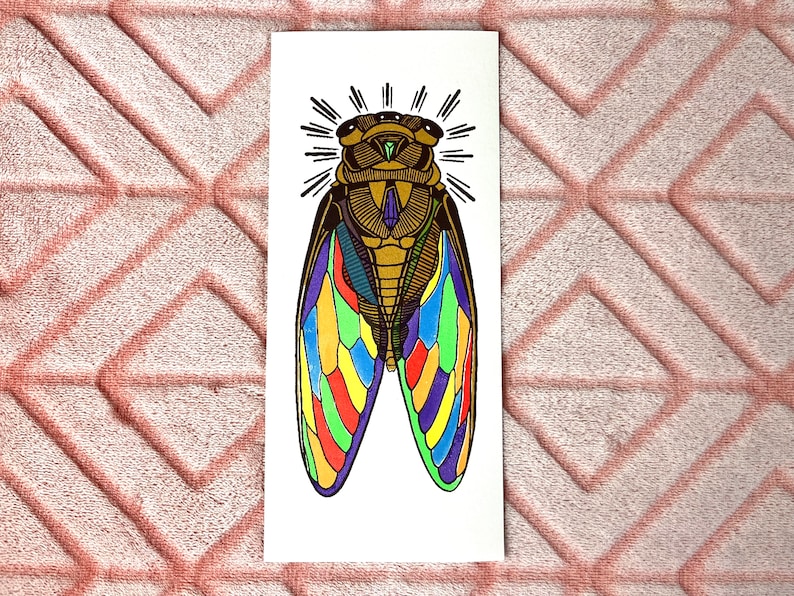 Stained Glass Wings Metallic Gold Cicada Handmade Screen Print - Etsy