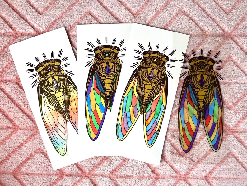 Stained Glass Wings Metallic Gold Cicada Handmade Screen Print - Etsy