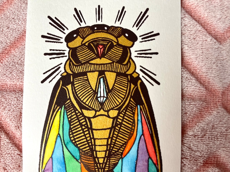 Stained Glass Wings Metallic Gold Cicada Handmade Screen Print - Etsy