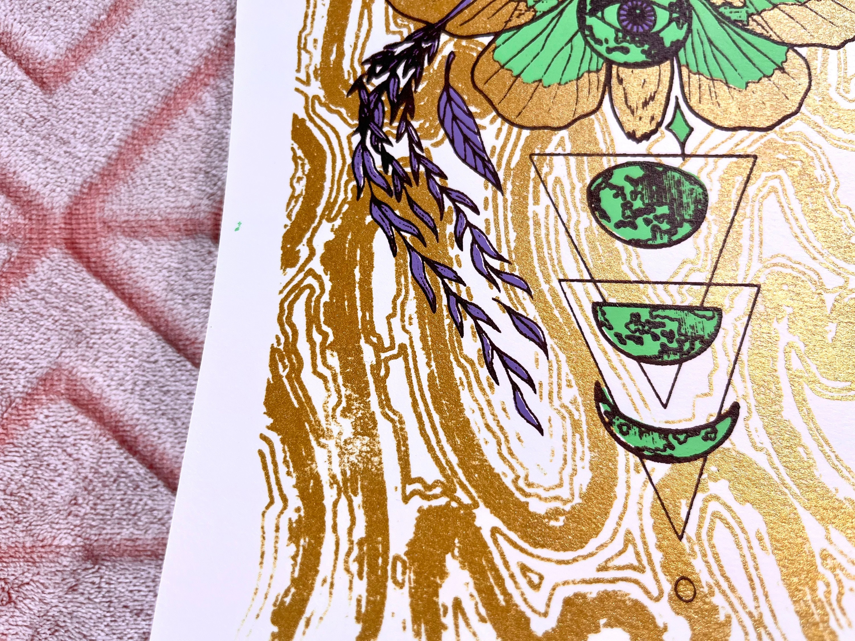 Rosy Maple Moth, Moon Phases and Willow Branches II Handmade Screen ...