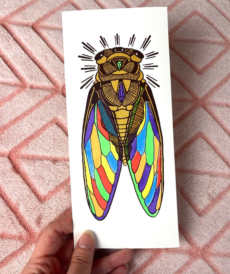 Stained Glass Wings Metallic Gold Cicada Handmade Screen Print - Etsy