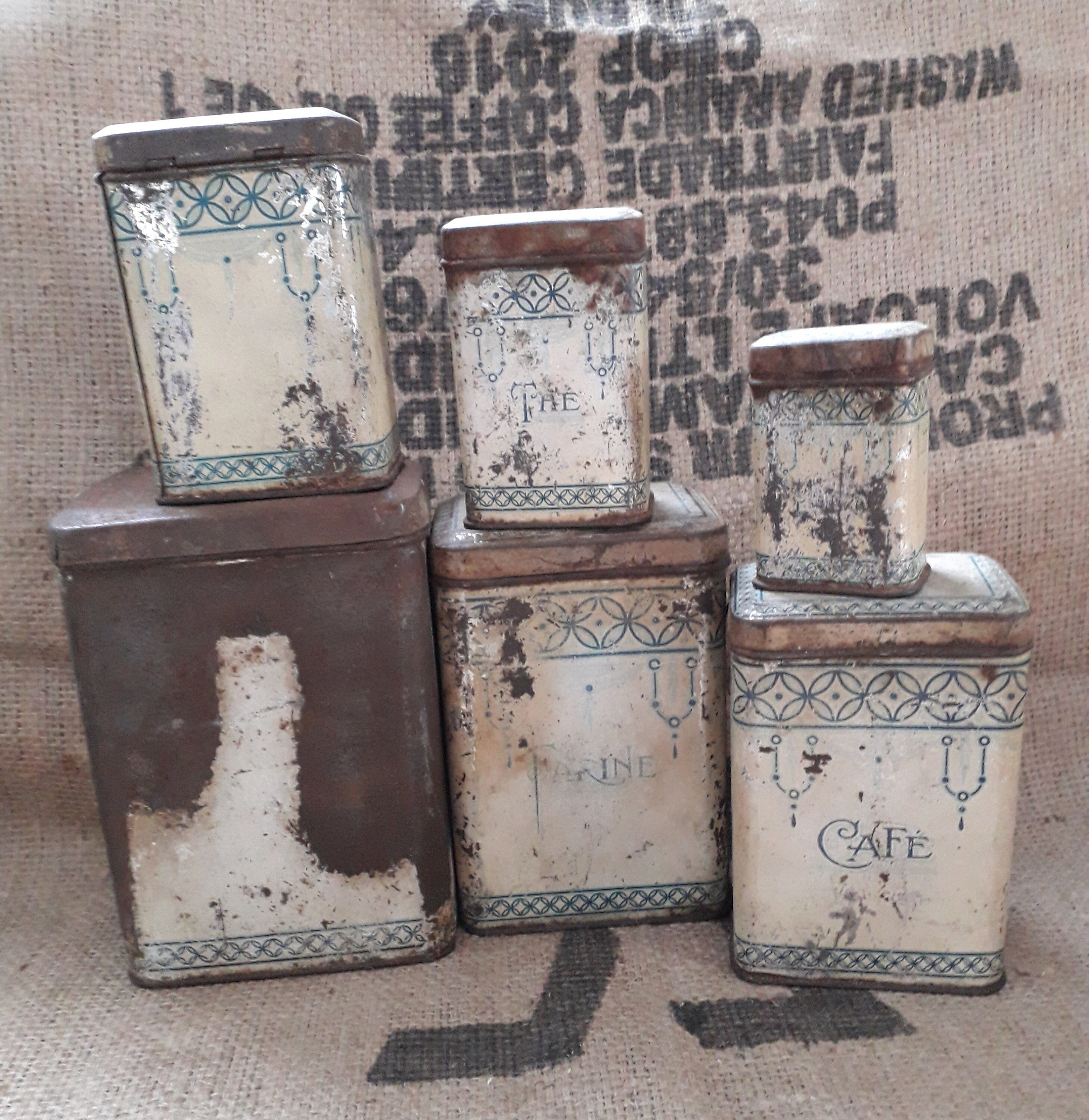 Vintage French Kitchen Canisters Set of Six Storage Containers Shabby ...