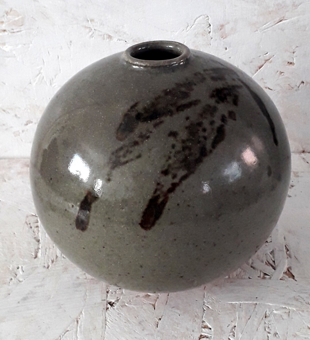 French Studio Pottery Spherical Vase Glazed Hand Painted Earthenware ...