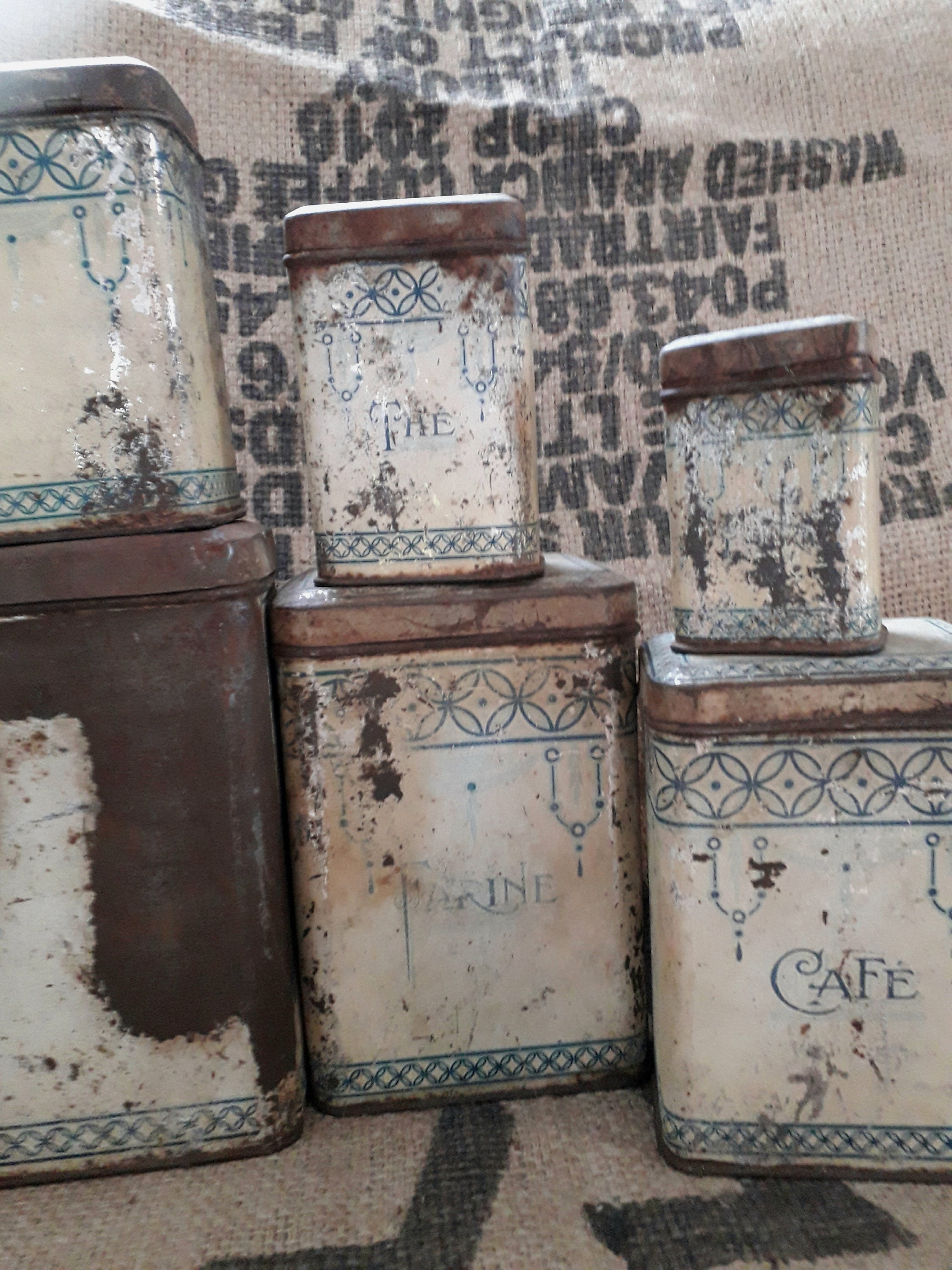 Vintage French Kitchen Canisters Set of Six Storage Containers Shabby ...