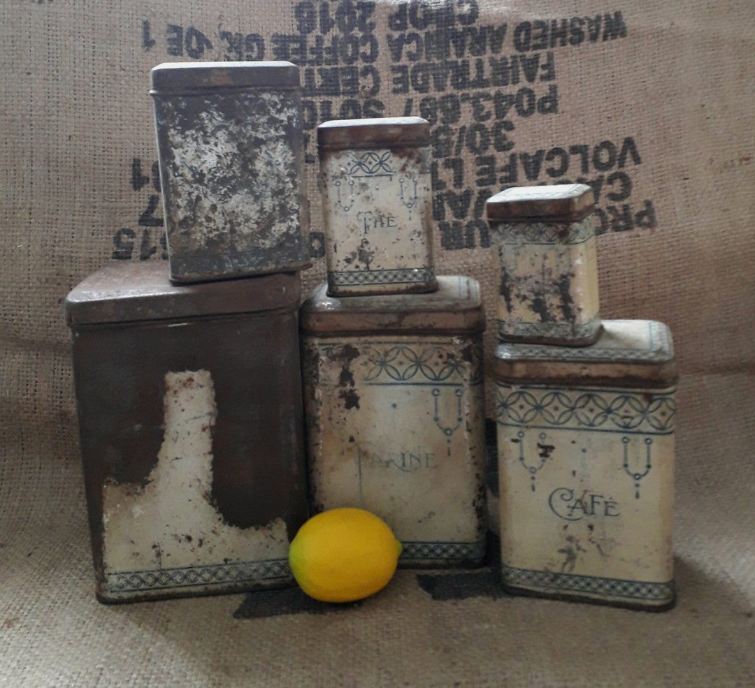 Vintage French Kitchen Canisters Set of Six Storage Containers Shabby ...