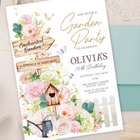 Blue Floral Birthday Party Invitation, Meadow Flowers, Woman's Birthday ...