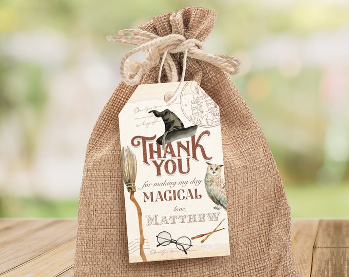 Wizard Thank You Tag, Magical Birthday Thank You Tag, Birthday Party ...