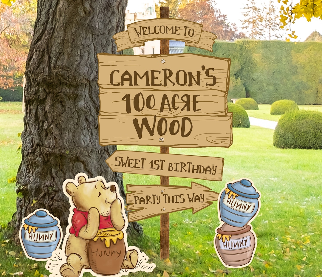 Printable Winnie the Pooh Party Sign, 100 Acre Wood Birthday Party ...