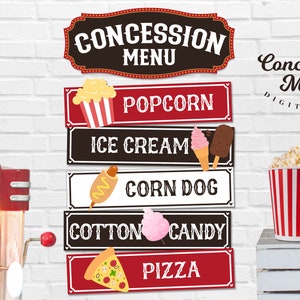 Printable Concession Menu, Snack Bar Menu, Movie Birthday, Movie Night ...