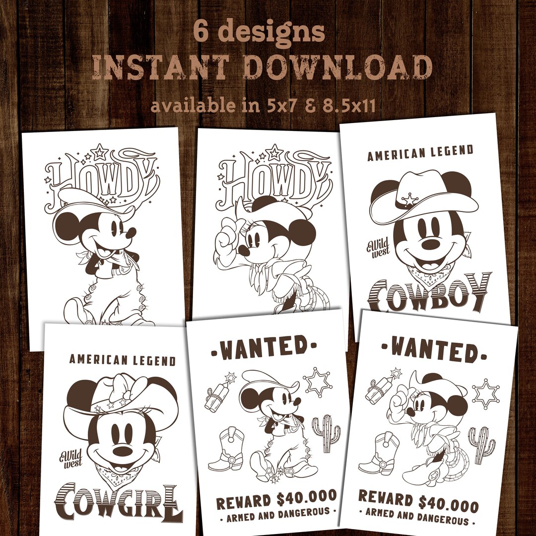 Mickey & Minnie Rodeo Birthday Coloring Pages, Mickey Cowboy Birthday ...