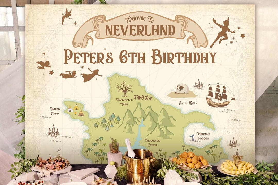 Editable Neverland Birthday Backdrop, Peter Pan Birthday, Disney Party ...