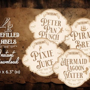 Neverland Party Drink Label, Peter Pan Party Beverage Label, Pixie ...