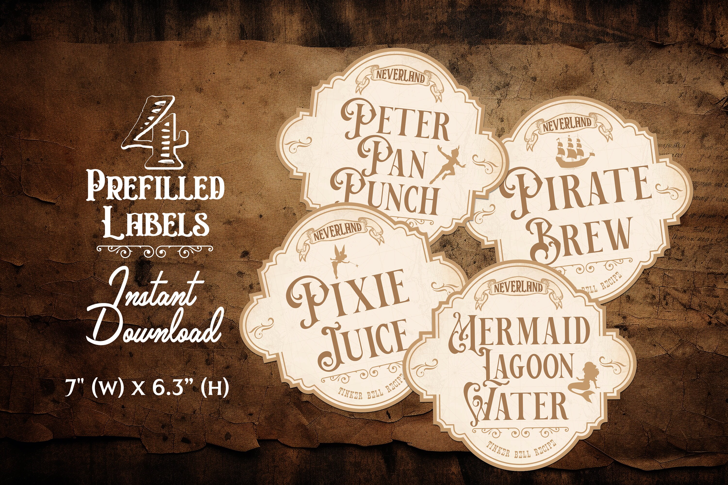 Neverland Party Drink Label, Peter Pan Party Beverage Label, Pixie ...