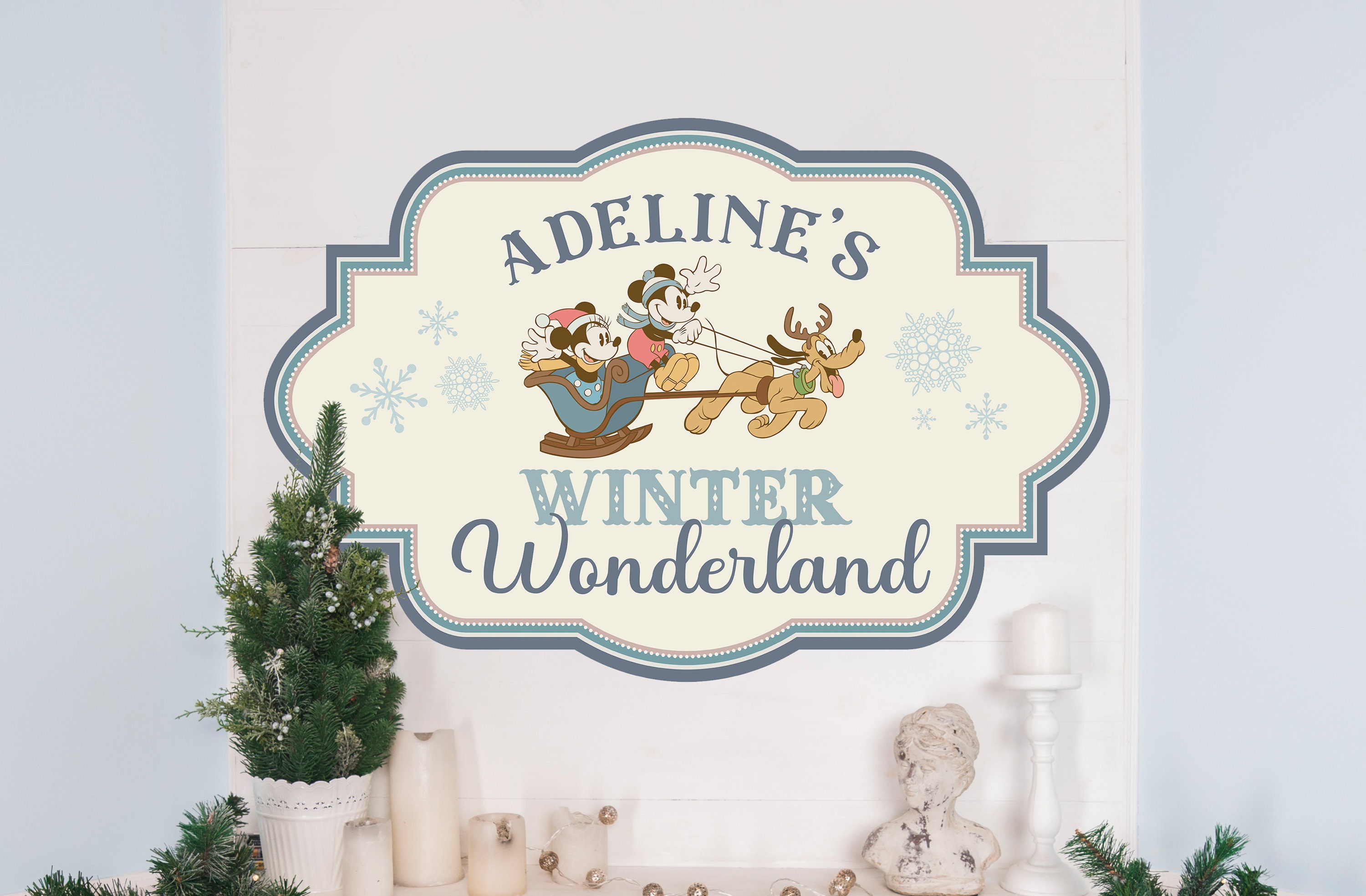 Editable Mickey & Minnie Winter Wonderland Party Sign, Winter ...