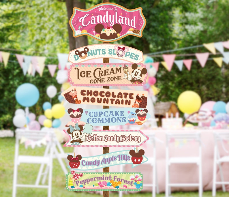 Mickey Candyland Party Directional Sign, Minnie Confectionery Birthday ...