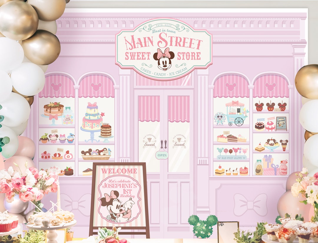 Editable Minnie Sweet Store Backdrop, Main Street Candy Shop, Disney ...