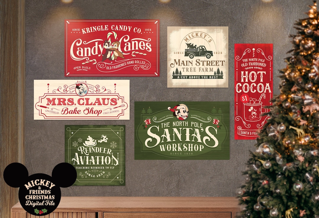 Mickey & Friends Christmas Sign L Santa's Workshop L Mrs. Claus' Bake ...