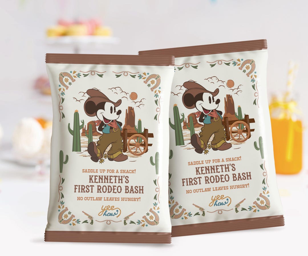 Printable Mickey Rodeo Birthday Chip Bag, Mickey Cowboy Birthday, Wild ...
