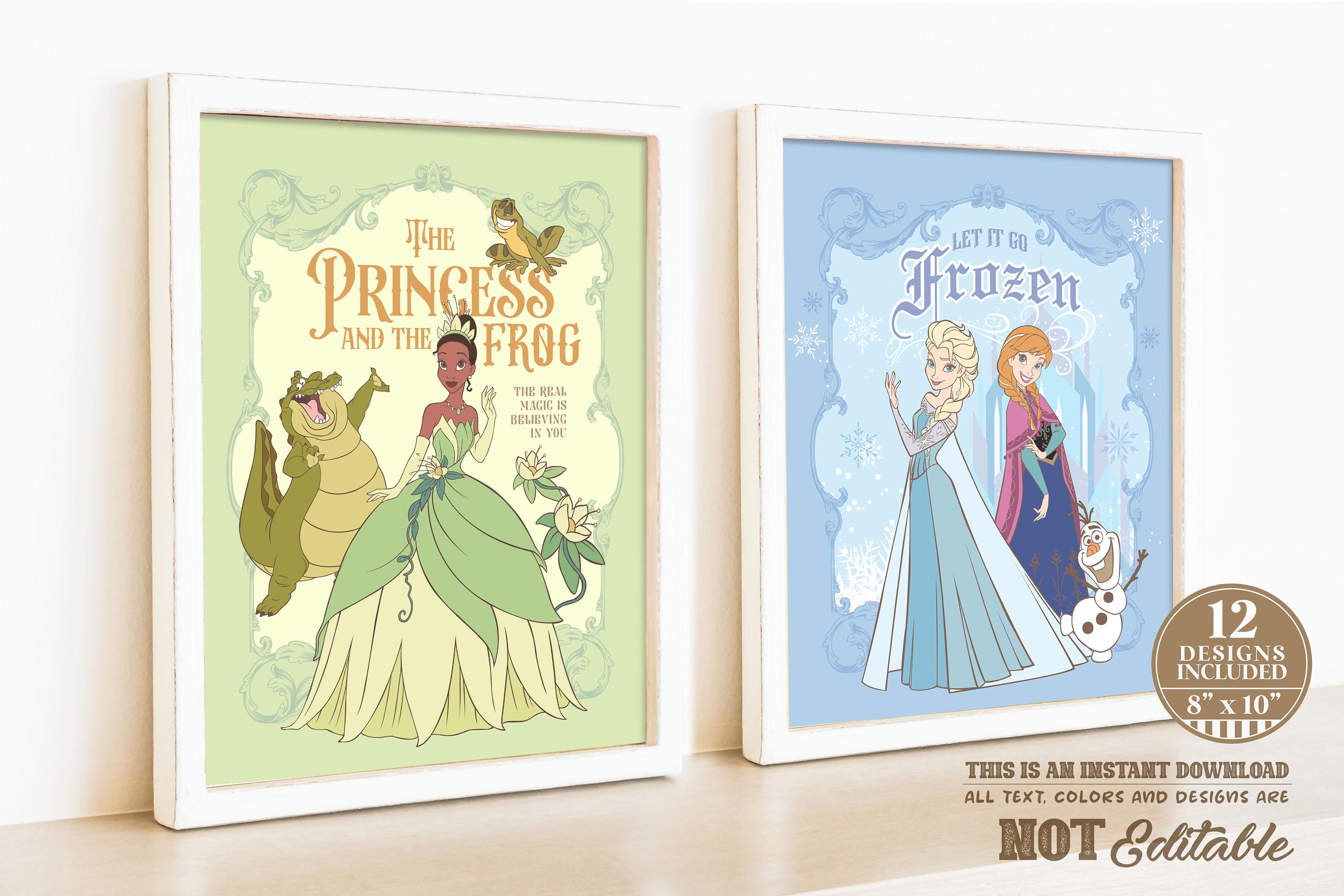 Printable Vintage Disney Princess Poster, Disneyland Party Decoration ...