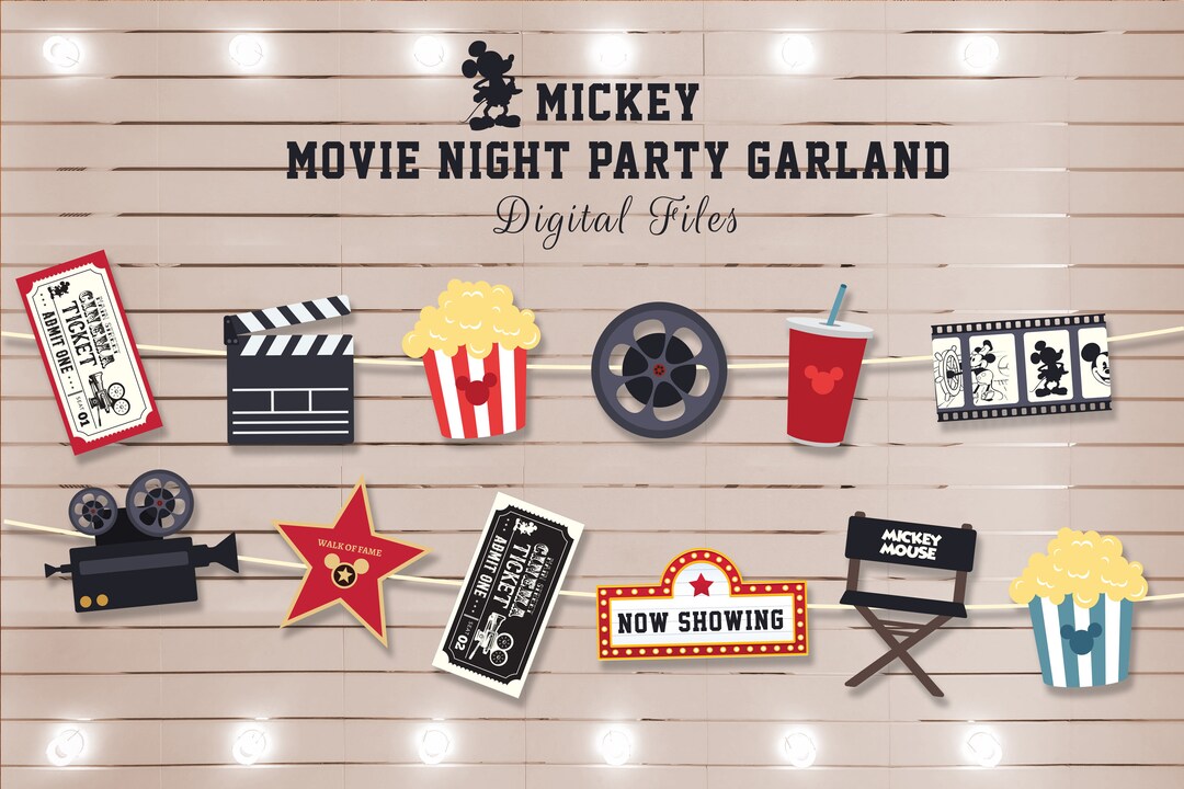 Printable Mickey Movie Night Garland, Mickey Birthday Banner ...