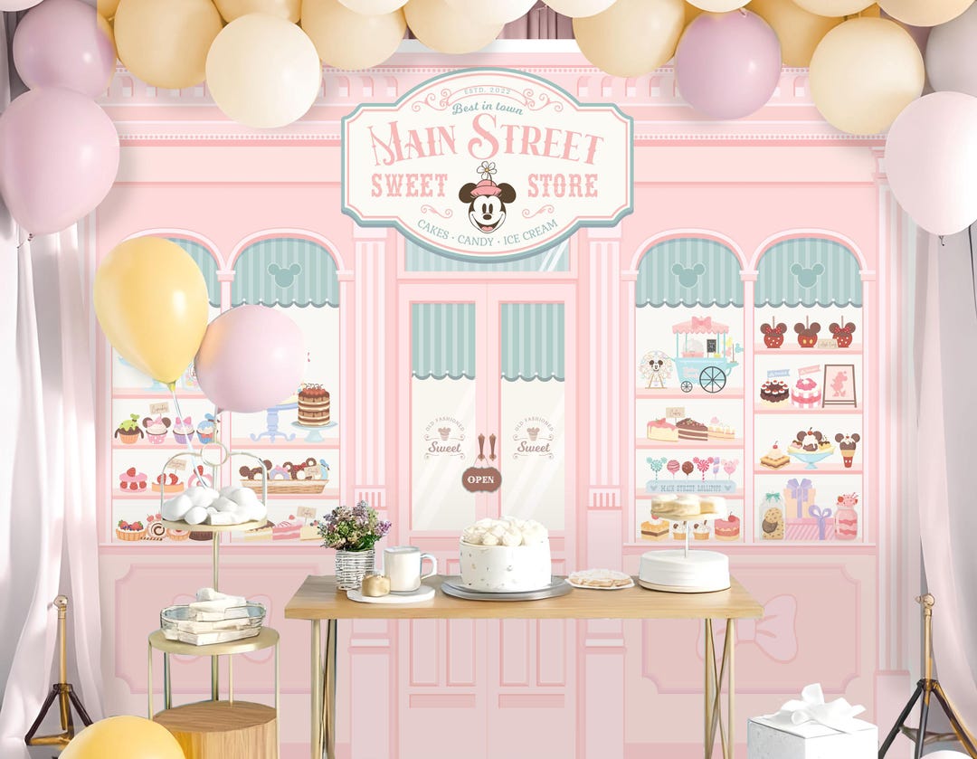 Editable Minnie Sweet Store Backdrop, Main Street Candy Shop, Disney ...