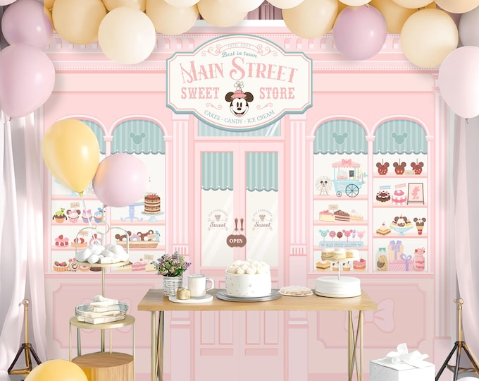 Editable Minnie Sweet Store Backdrop, Main Street Candy Shop, Disney ...